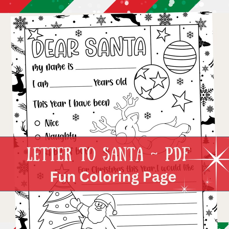Letter to Santa Coloring Page, Kids Christmas Wish List, Printable ...