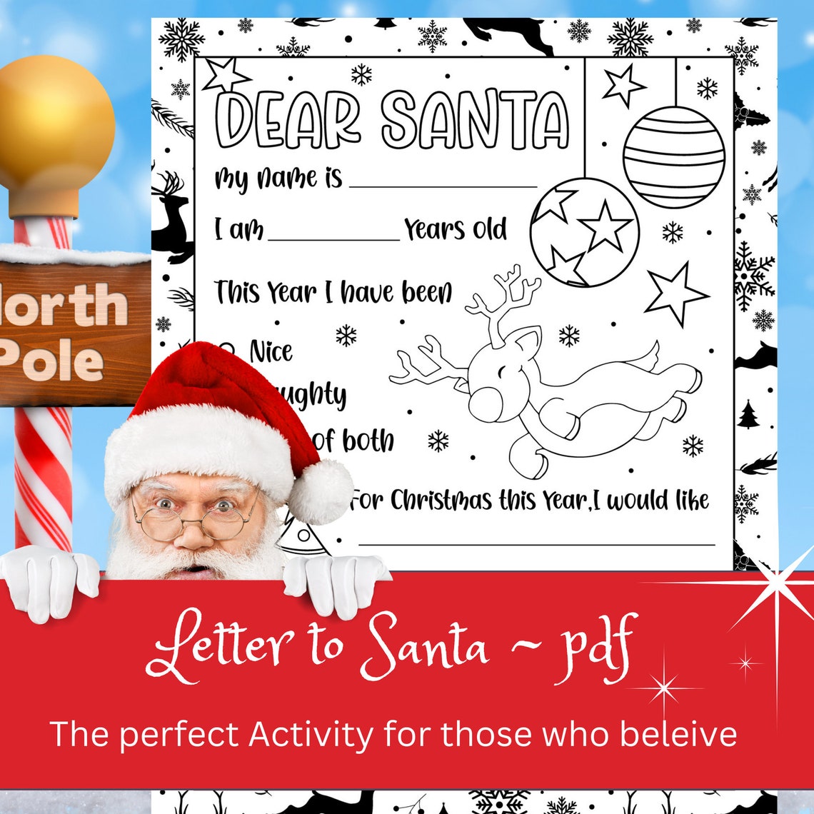 Letter to Santa Coloring Page, Kids Christmas Wish List, Printable ...
