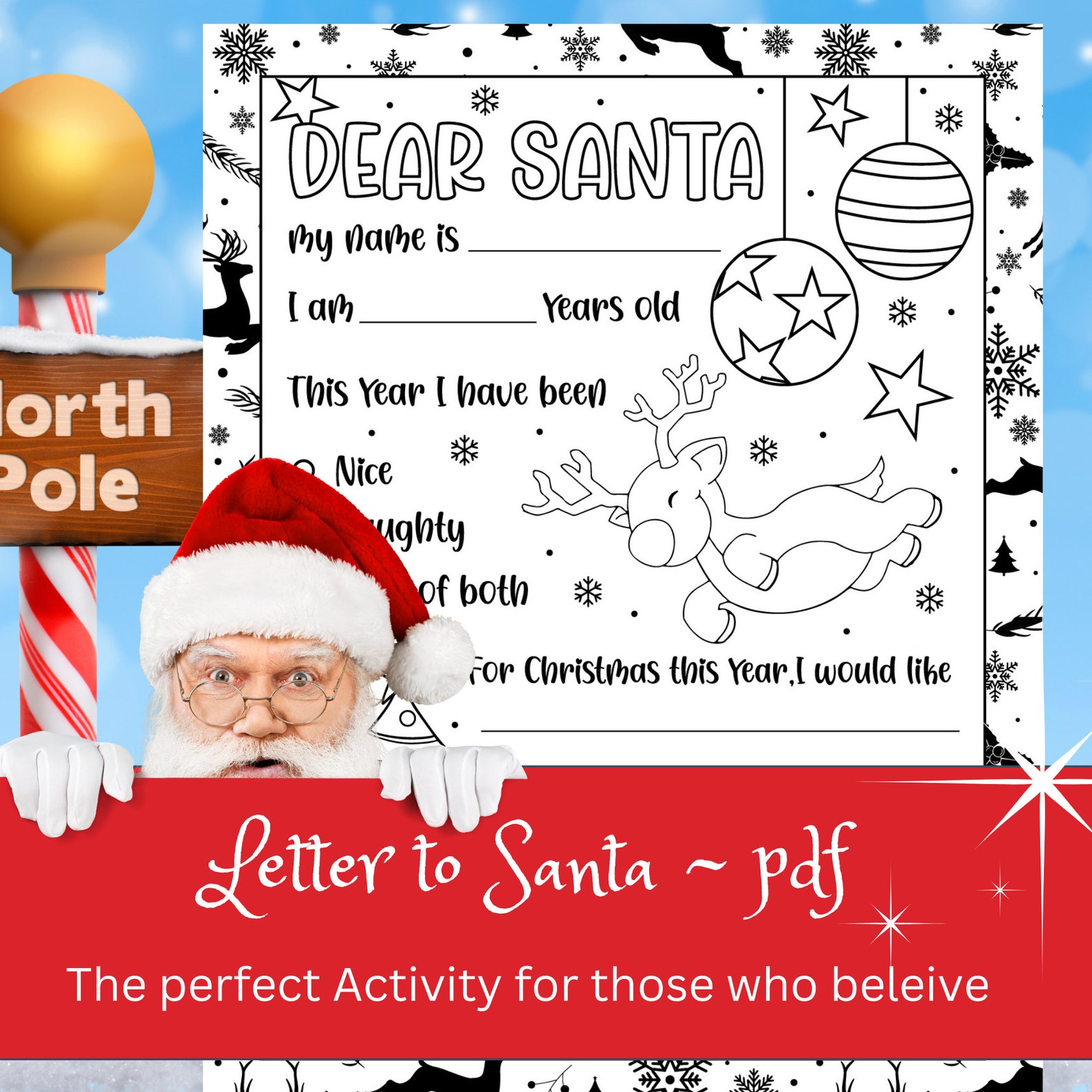 Letter to Santa Coloring Page, Kids Christmas Wish List, Printable ...