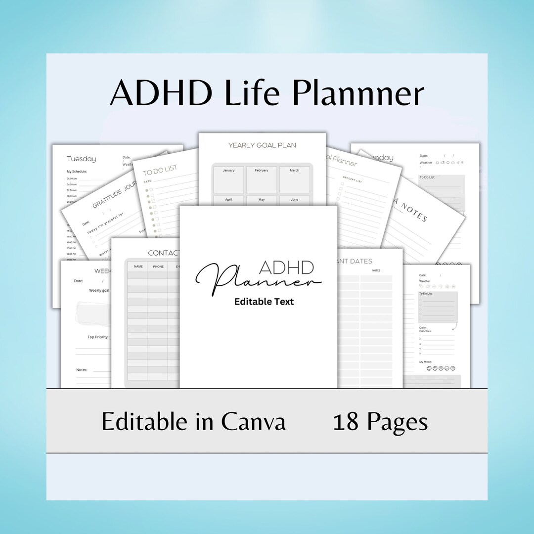 ADHD Digital Planner Mental Health Journal for Adults, Self-care and ...