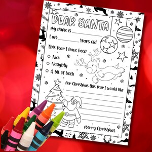 Letter to Santa Coloring Page, Kids Christmas Wish List, Printable ...