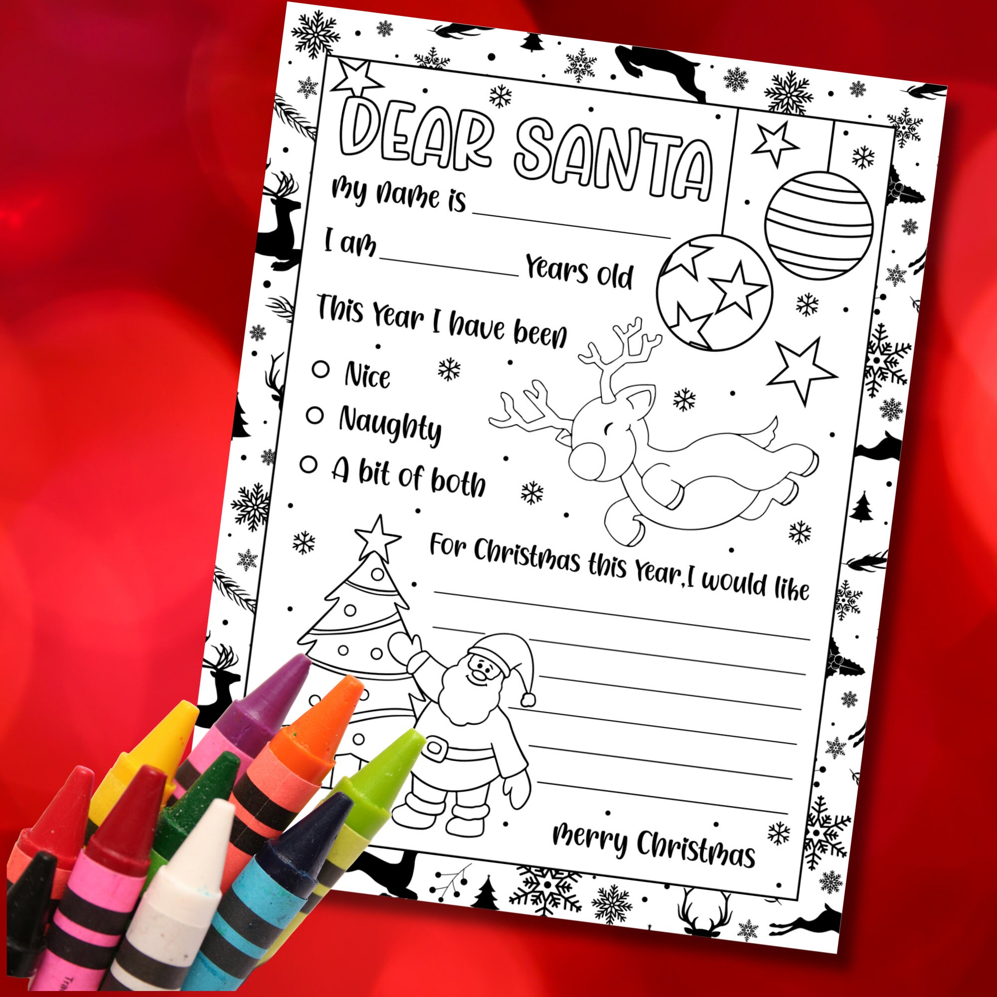 Letter to Santa Coloring Page, Kids Christmas Wish List, Printable ...