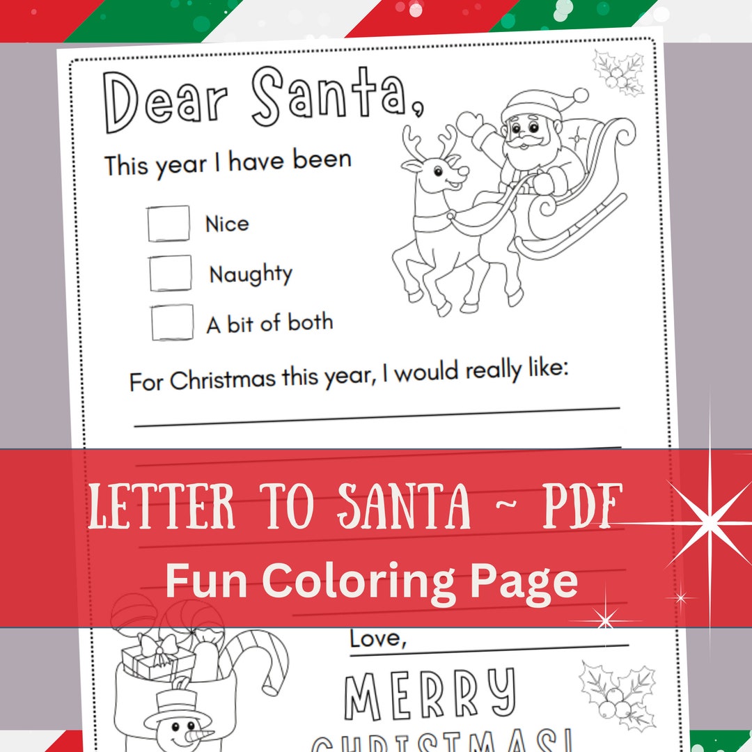 Letter to Santa Coloring Page, Kids Christmas Wish List, Printable ...