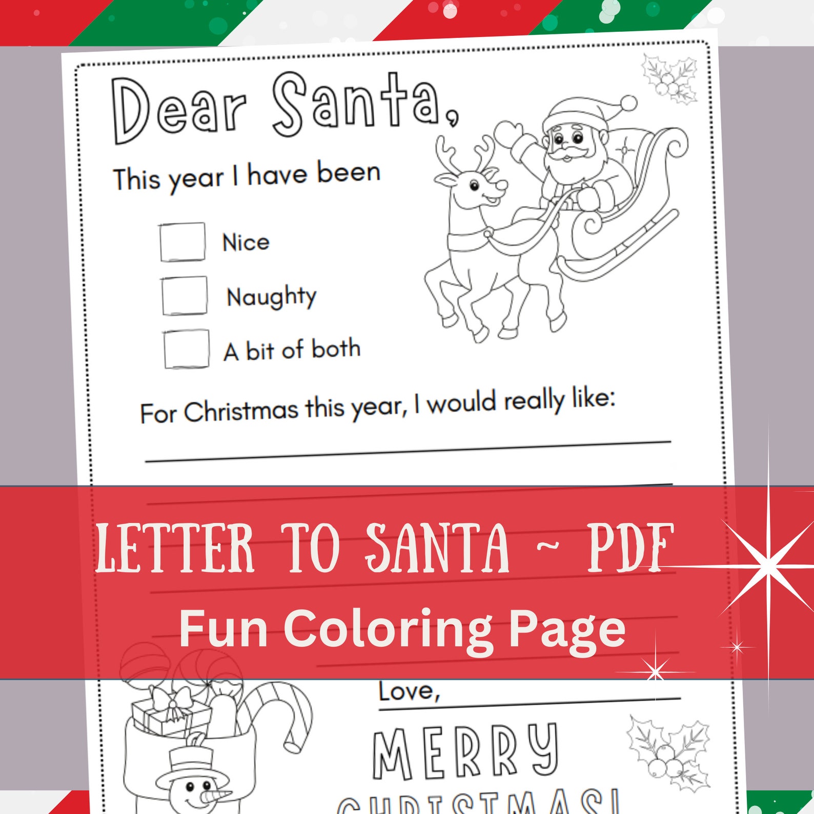 Letter to Santa Coloring Page, Kids Christmas Wish List, Printable ...