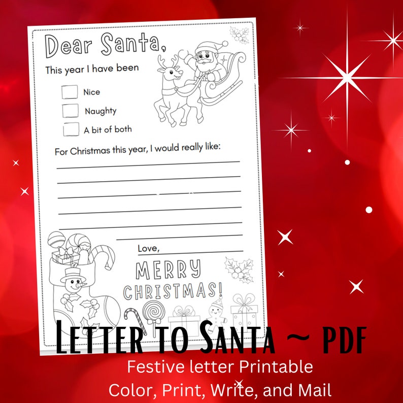 Letter to Santa Coloring Page, Kids Christmas Wish List, Printable ...