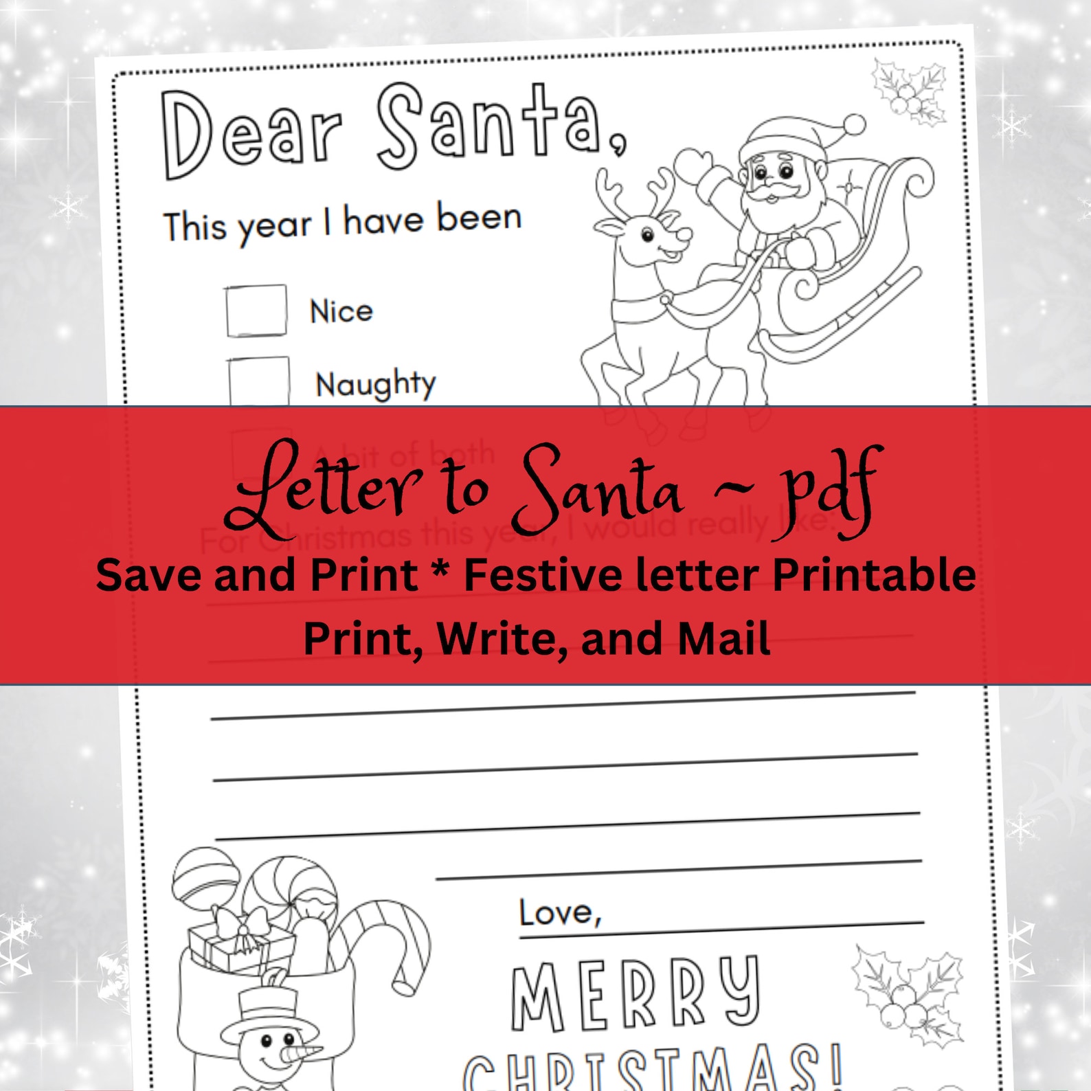 Letter to Santa Coloring Page, Kids Christmas Wish List, Printable ...