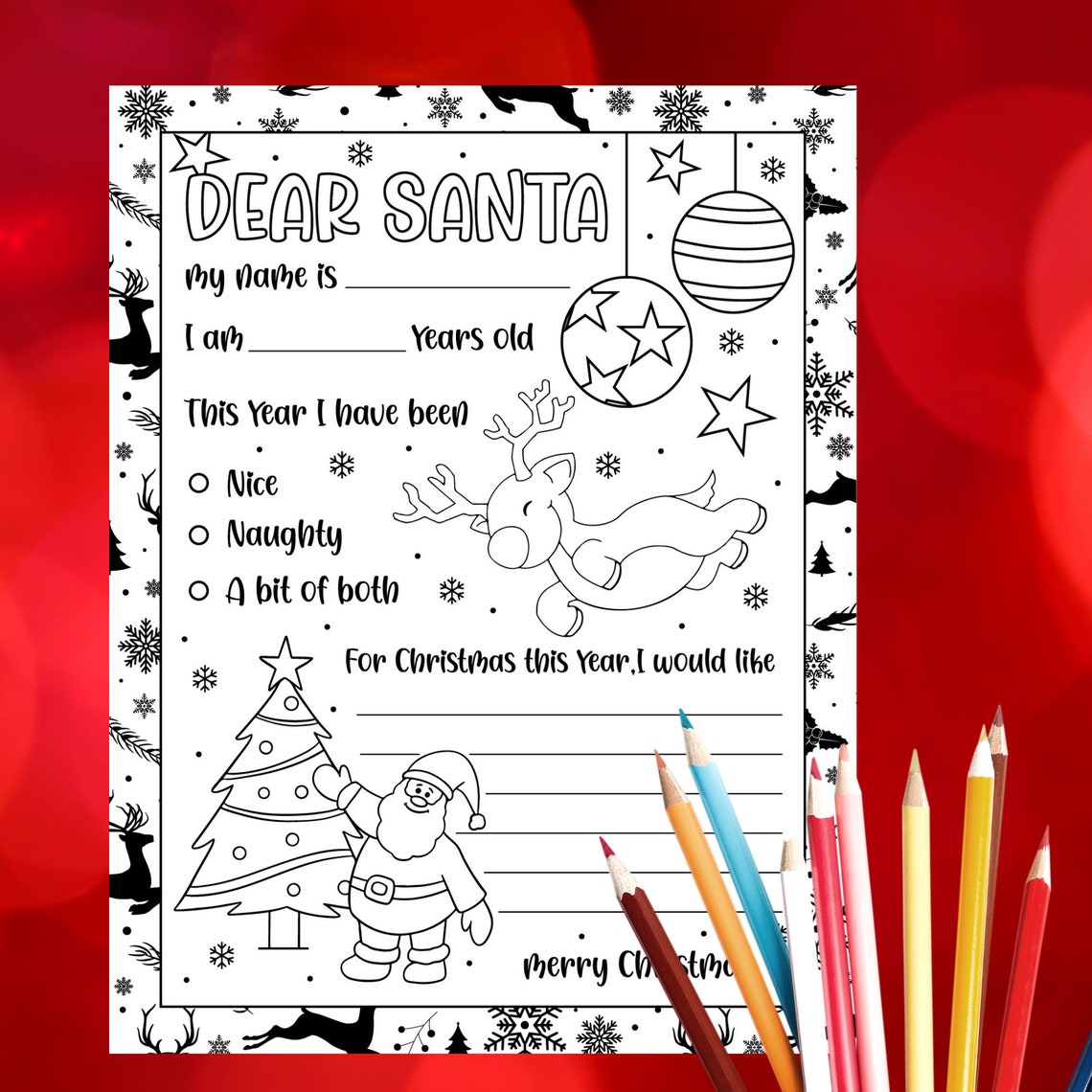 Letter to Santa Coloring Page, Kids Christmas Wish List, Printable ...