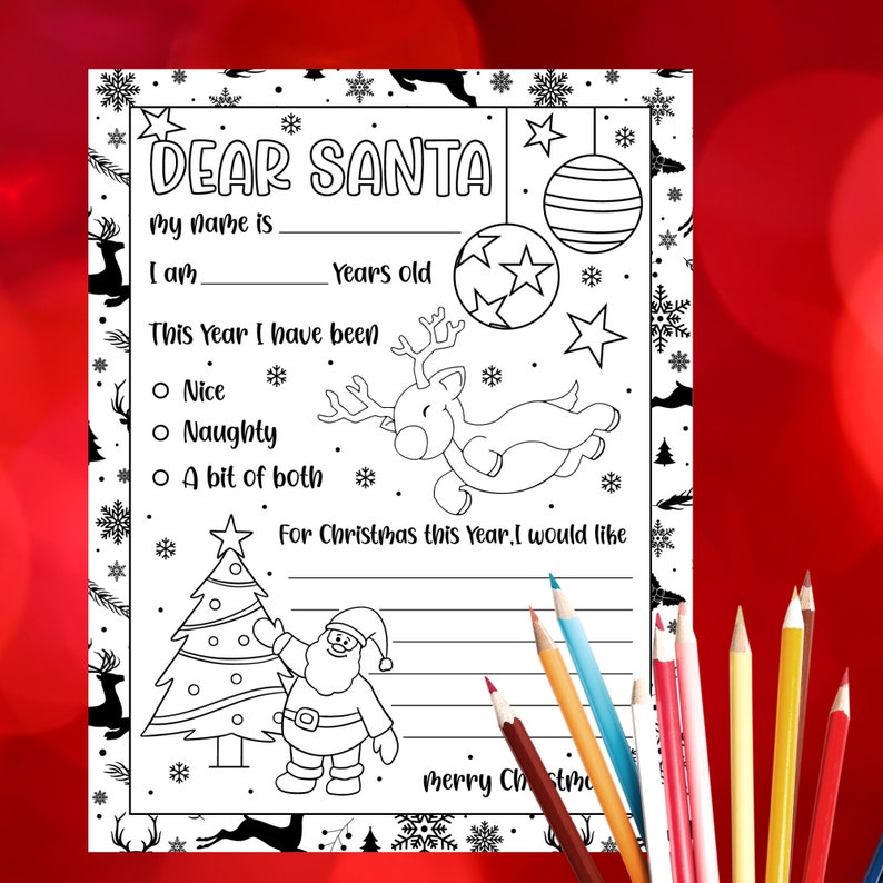 Letter to Santa Coloring Page, Kids Christmas Wish List, Printable ...