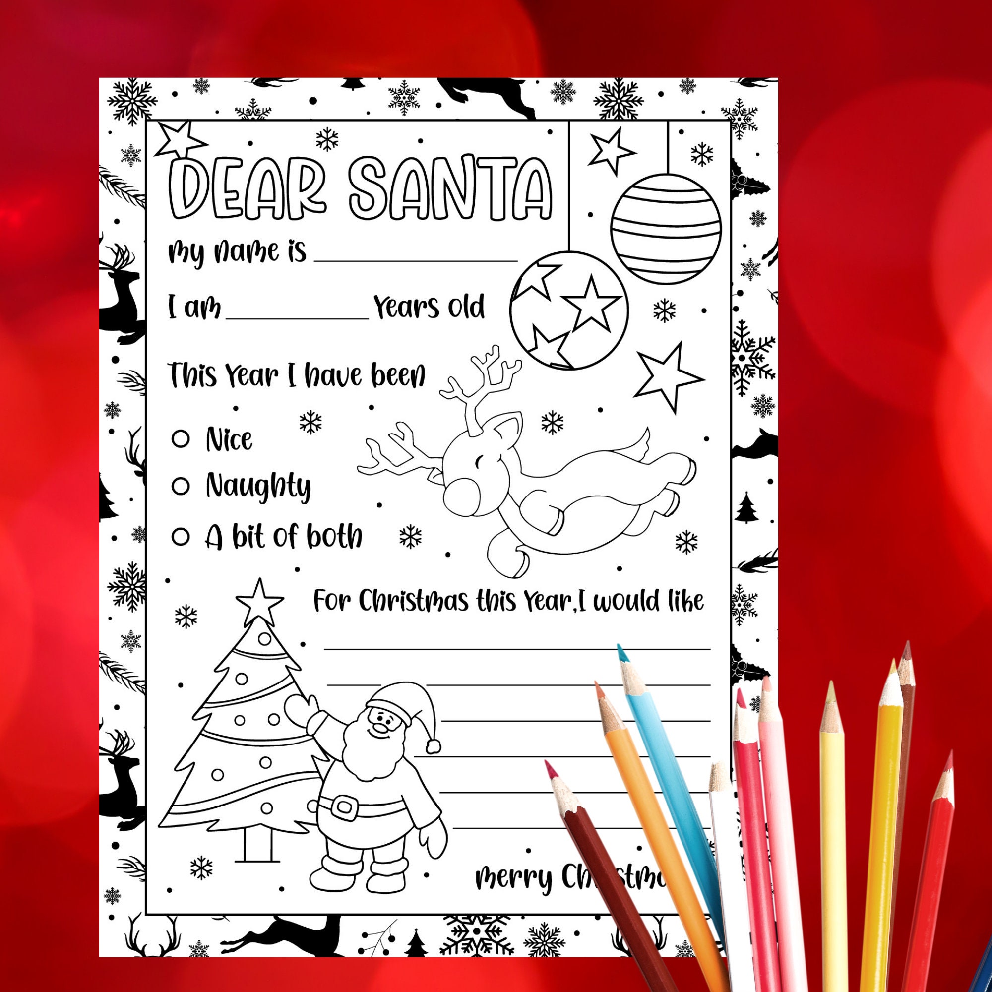 Letter to Santa Coloring Page, Kids Christmas Wish List, Printable ...