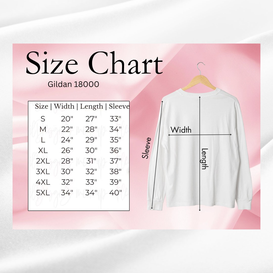 Gildan 18000 Size Chart | Sweater Mockup and Size Chart, Pink ...