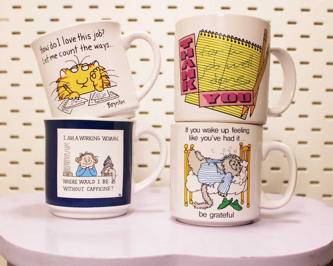 Set of 4 Vintage Coffee Mugs Cartoon Comic Style - Etsy