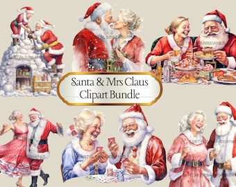 Santa & Mrs Claus Clipart Bundle, Digital Download for Commercial Use ...