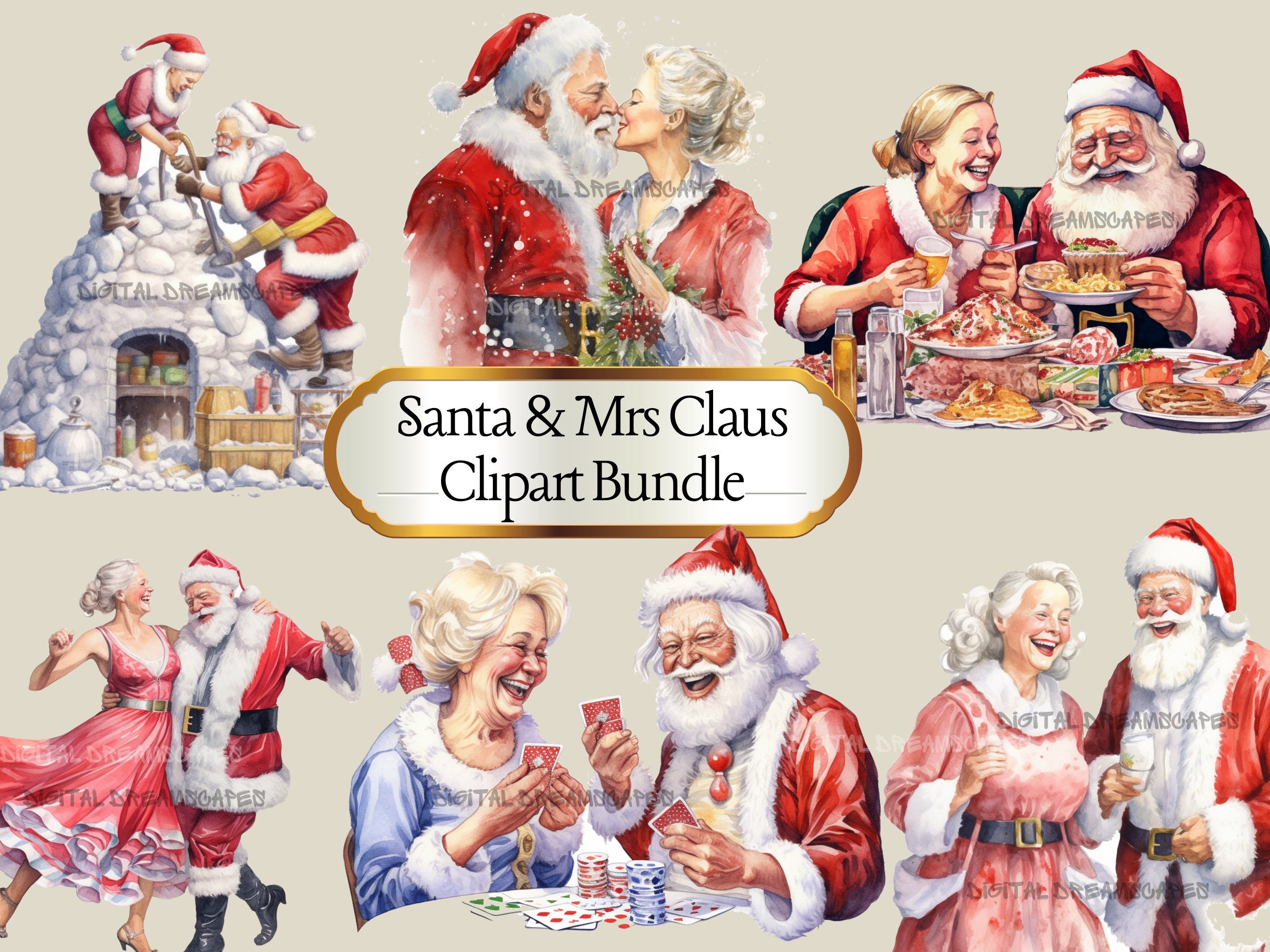 29 Santa & Mrs Claus Clipart Bundle, Digital Download for Commercial ...