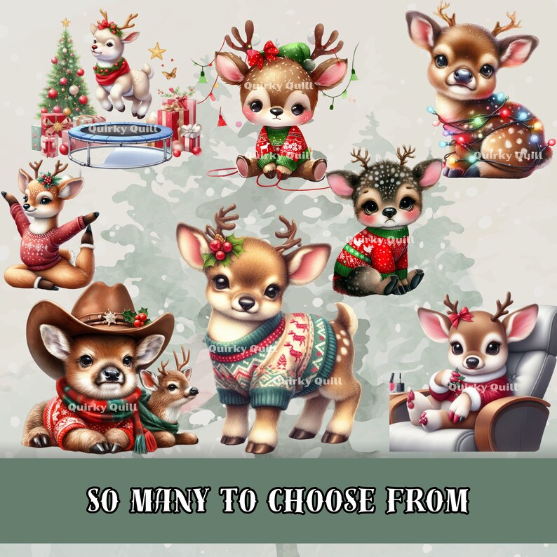 Cute Watercolor Reindeer Clipart PNG Christmas Woodland Animal - Etsy