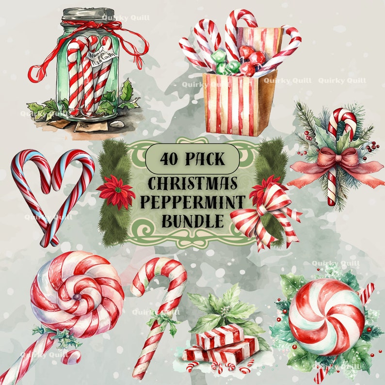 40 Peppermint Clipart & Seamless Pattern PNG Bundle, Candy Cane Png ...