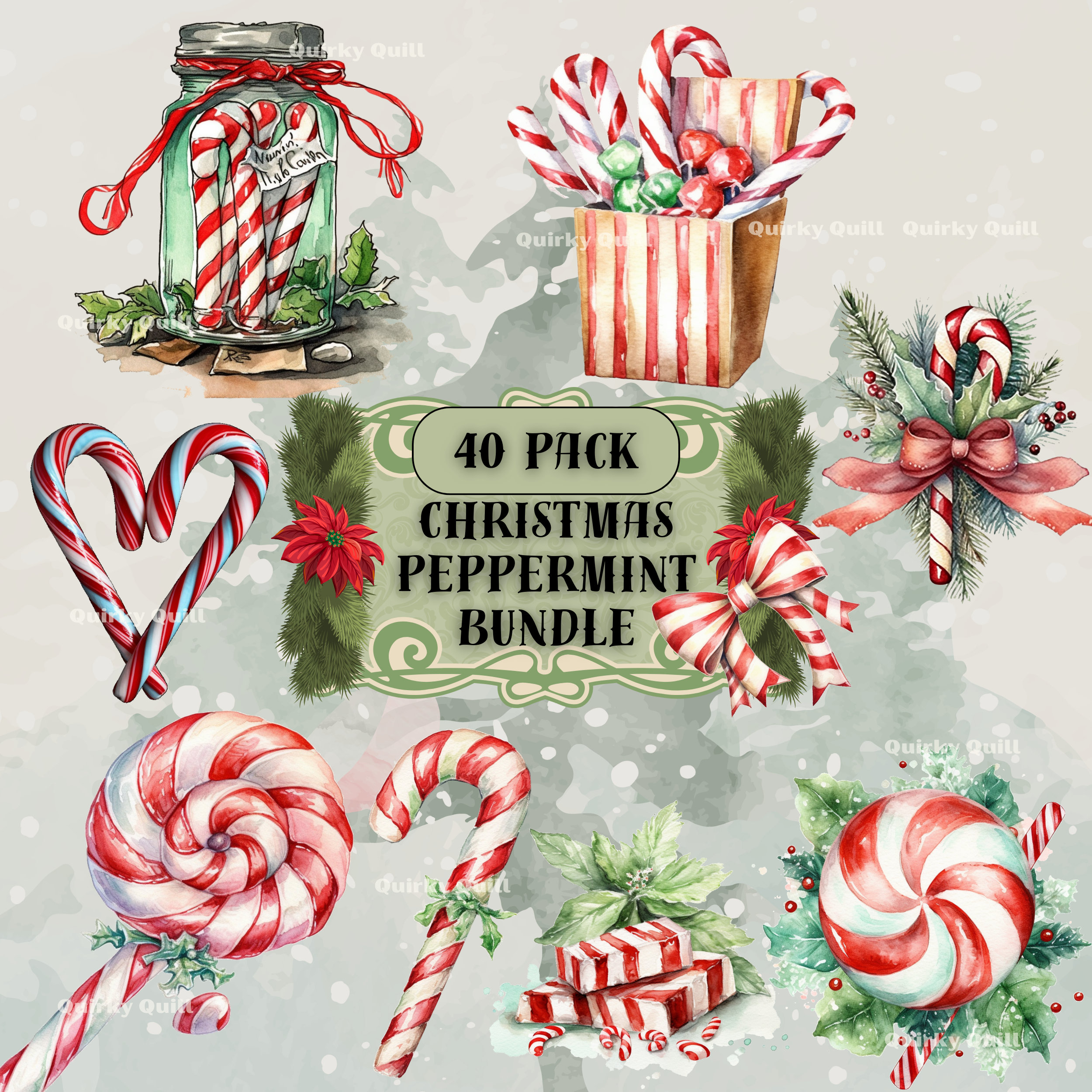 40 Peppermint Clipart & Seamless Pattern PNG Bundle, Candy Cane Png ...