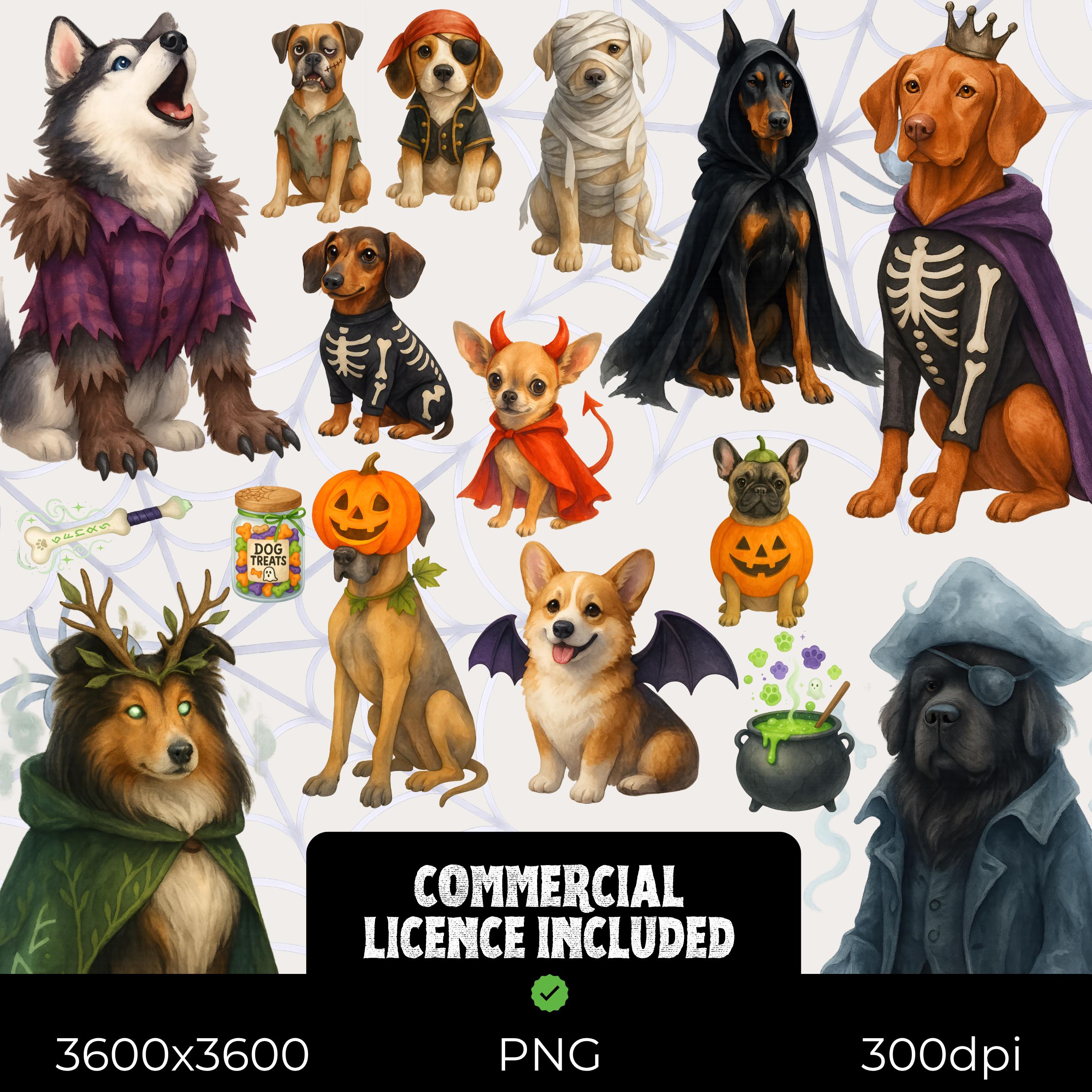 50 Halloween Cute Dog Clipart | Funny Halloween Dogs in Costumes ...