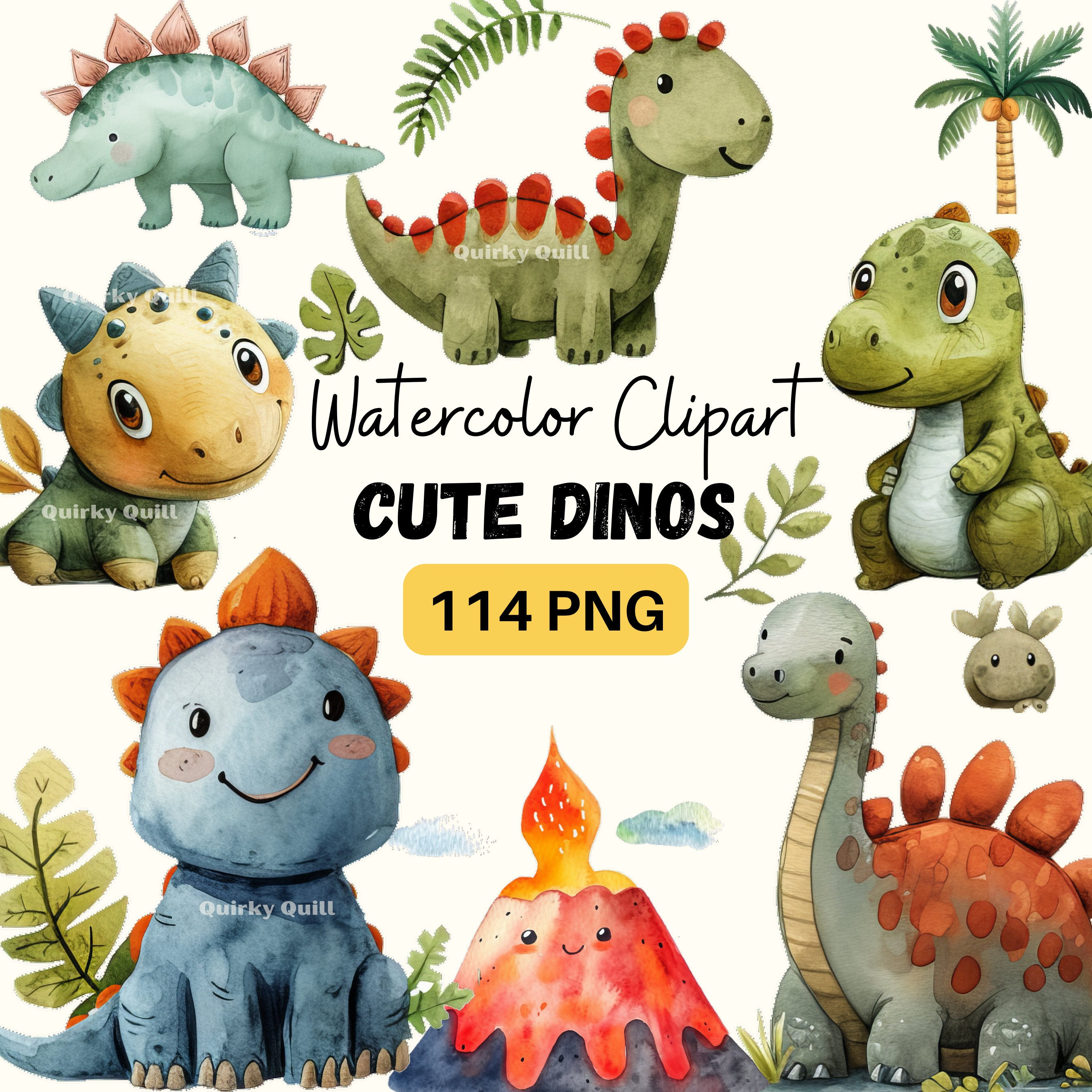 Dinosaurs Watercolor Clipart, Cute Dino Clip Art, Neutral Dinosaur PNG ...