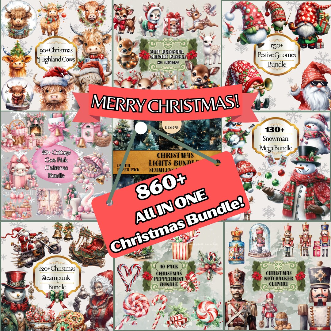Watercolor Mega Christmas Clipart Bundle, Commercial Use, Transparent ...