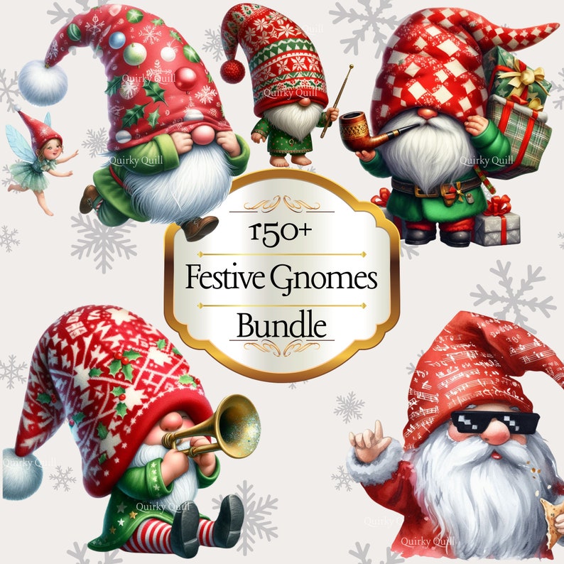 150 Watercolor Festive Gnomes Collection Clipart, PNG Christmas Gnomes ...