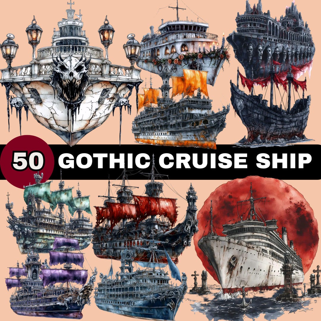 Gothic Cruise Ship Clipart | 50 Haunted Pngs | Horror Steampunk Ship ...