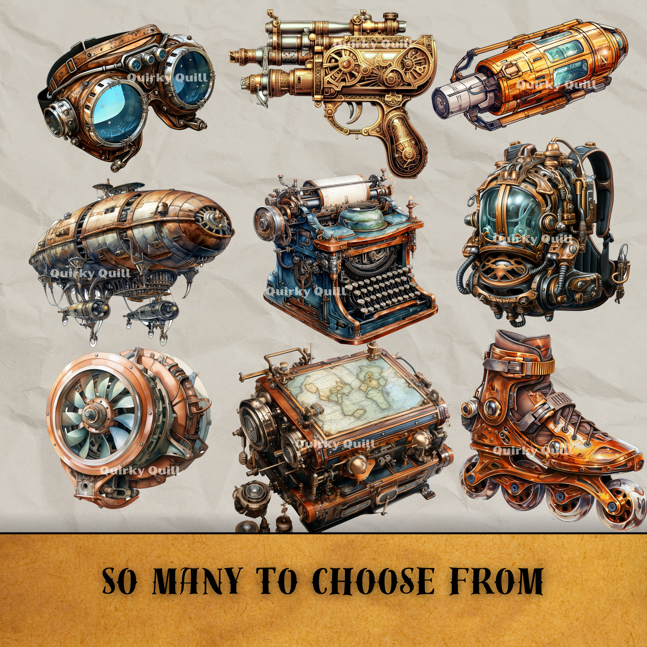 Steampunk Gadgets Clipart Bundle Watercolor Steampunk Clipart ...