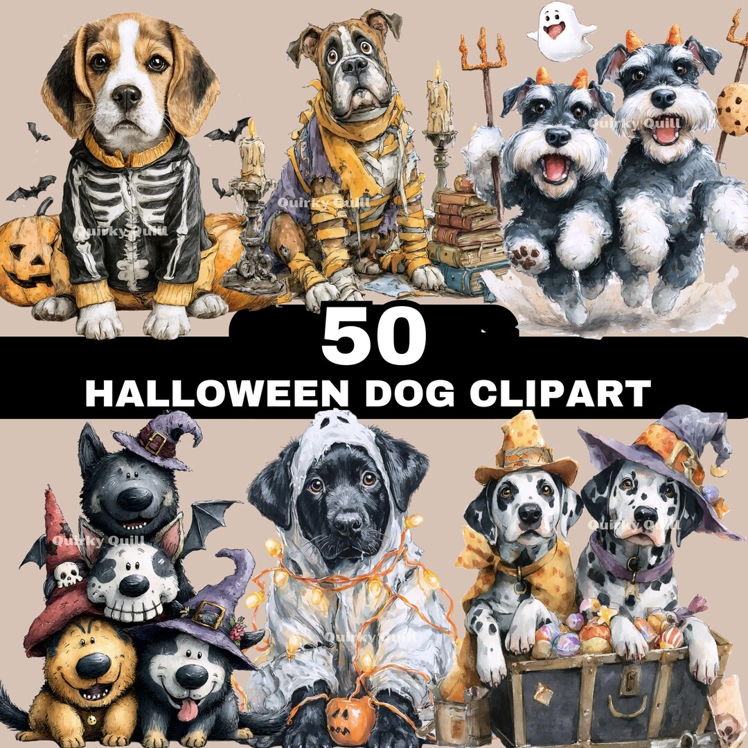 Halloween Dog Clipart Bundle | Gothic Quirky Dog PNG | Spooky Cute Pet ...