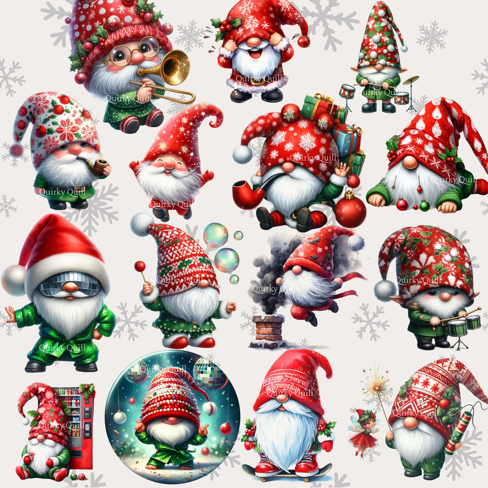 150 Watercolor Festive Gnomes Collection Clipart, PNG Christmas Gnomes ...