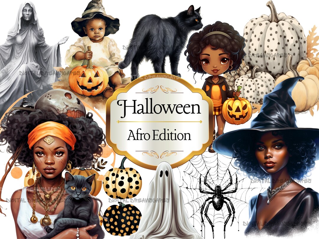 45 Afro Halloween Witch Fashion Clipart for Sublimation & Commercial ...