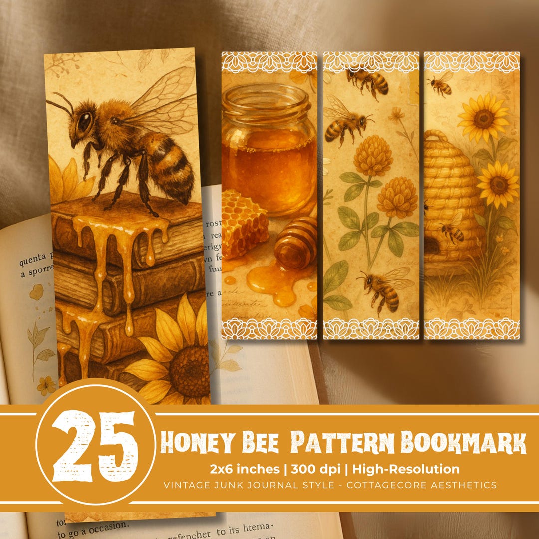 Honey Bee Bookmark Set – 25 | Vintage Sunflower and Honey | Cottagecore ...