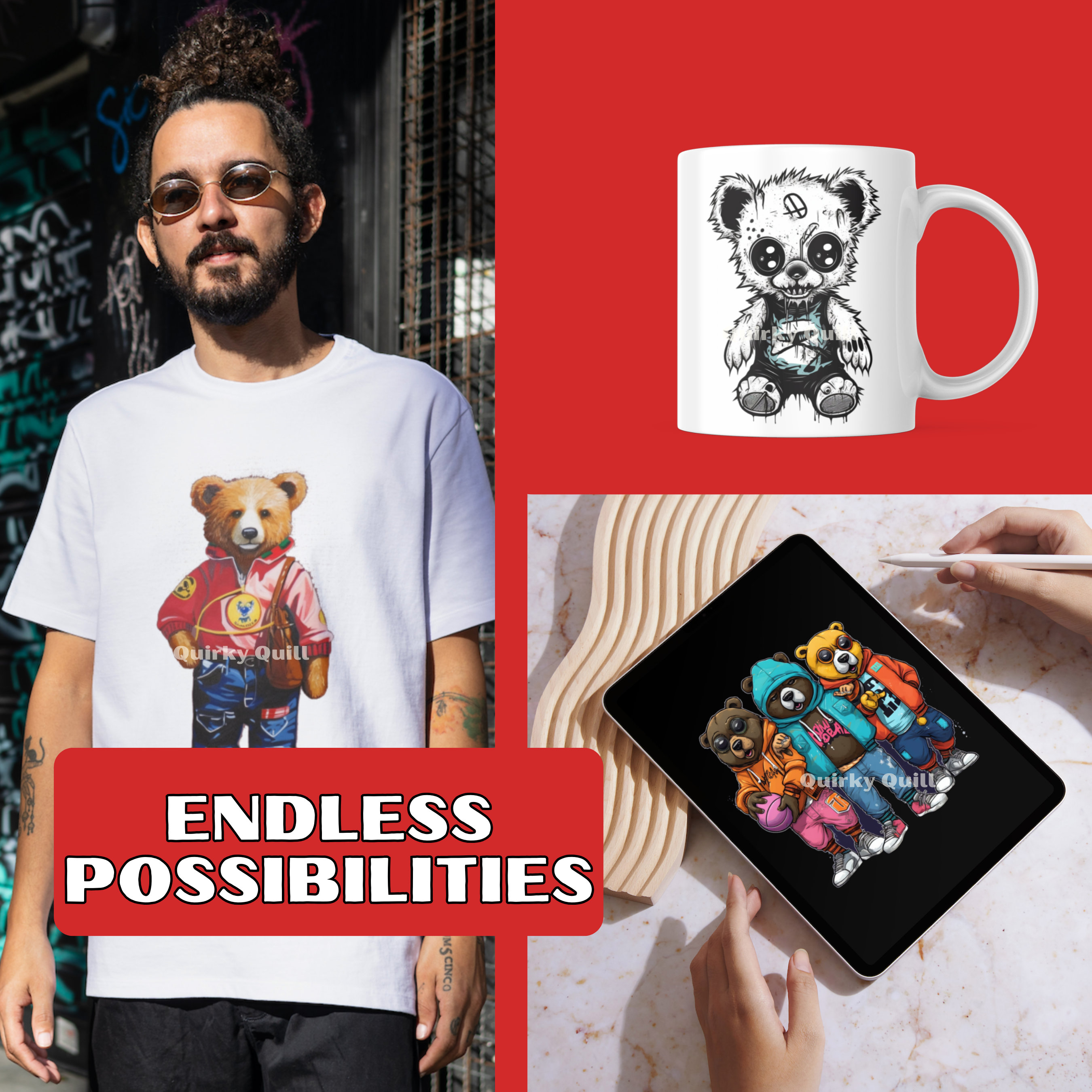 220+ Bear T-shirt Designs Bundle, Bear Streetwear Design, Shirt Design ...