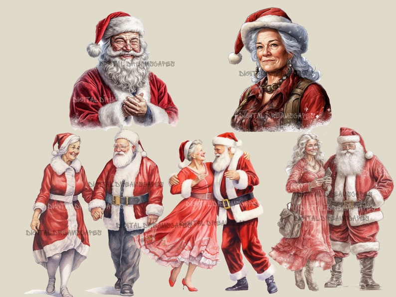 29 Santa & Mrs Claus Clipart Bundle, Digital Download for Commercial ...
