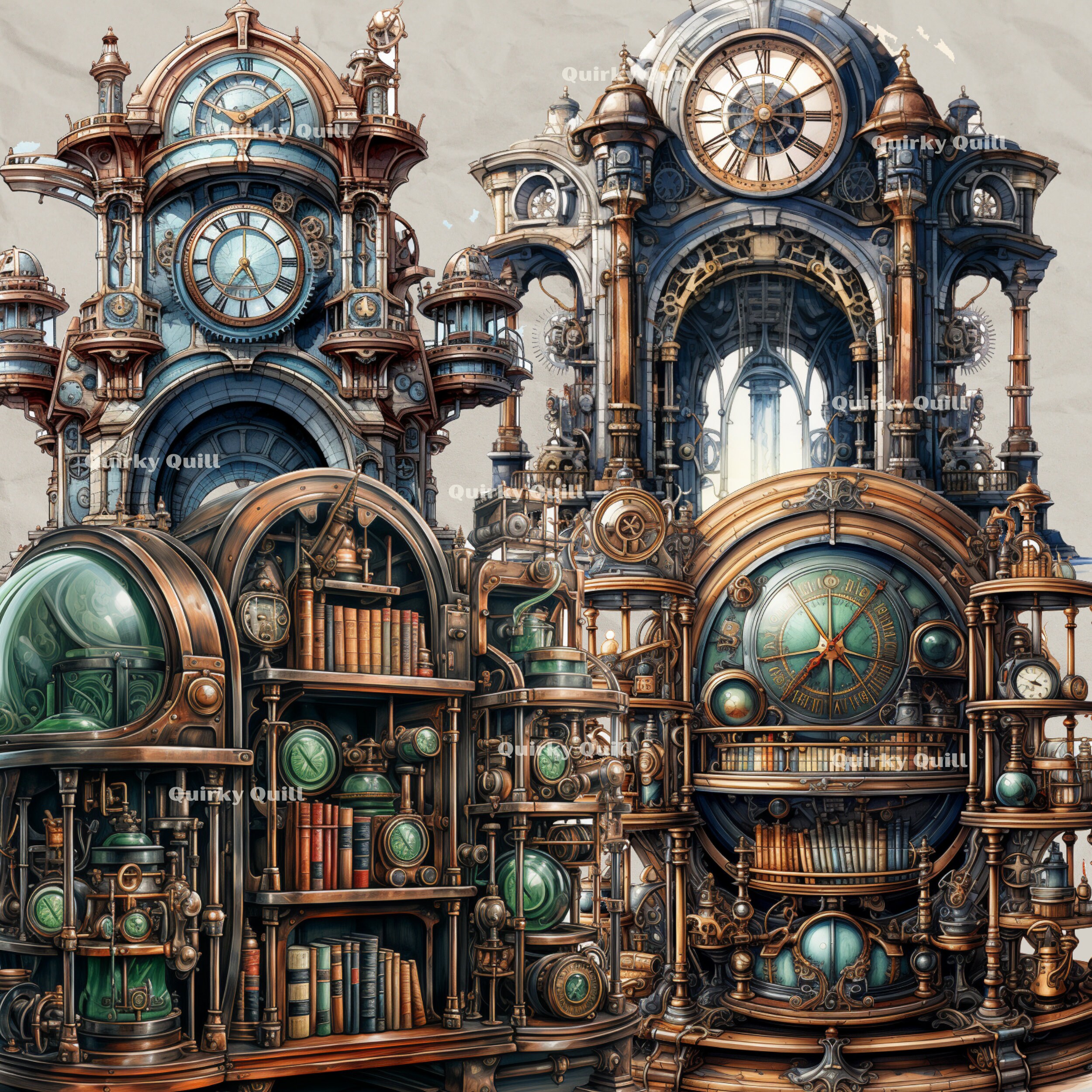 Steampunk Gadgets Clipart Bundle Watercolor Steampunk Clipart ...