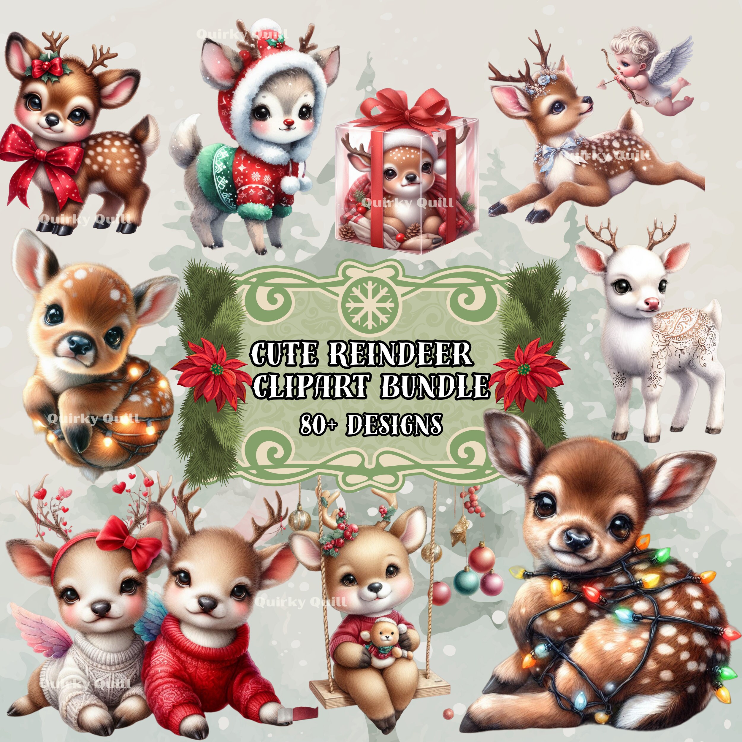 Cute Watercolor Reindeer Clipart PNG Christmas Woodland Animal - Etsy