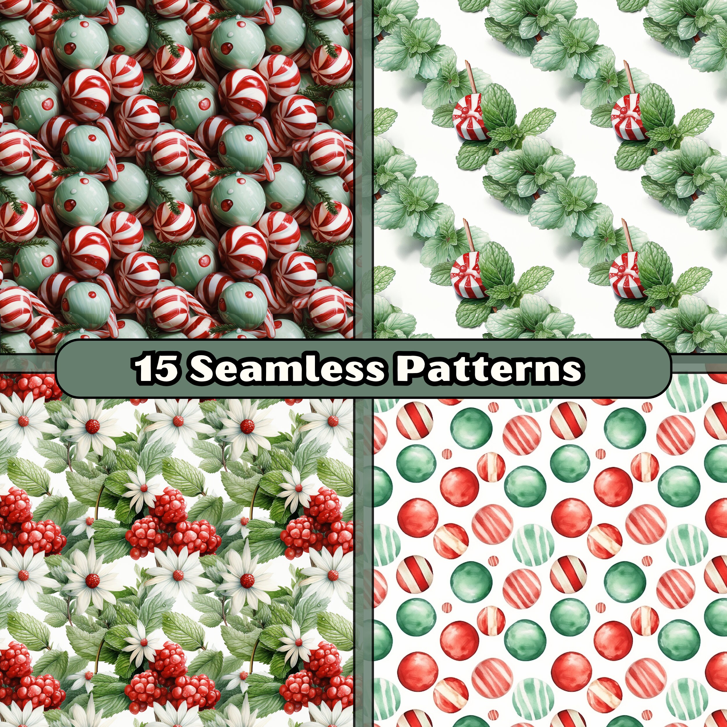 40 Peppermint Clipart & Seamless Pattern PNG Bundle, Candy Cane Png ...