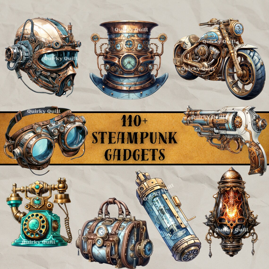 Steampunk Gadgets Clipart Bundle Watercolor Steampunk Clipart ...
