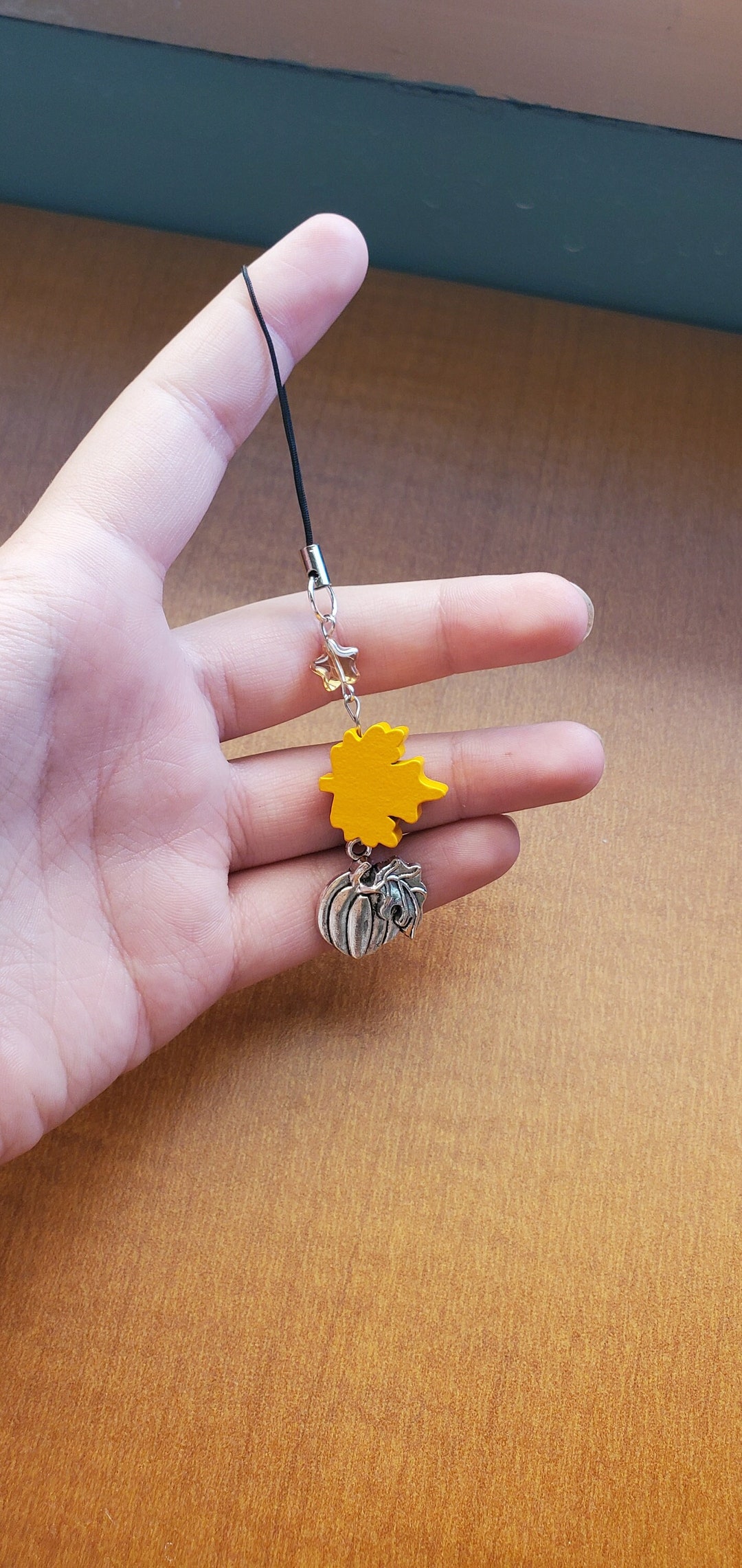 Handmade October Pumpkin & Leaf Keychain | Phone Charm - Etsy