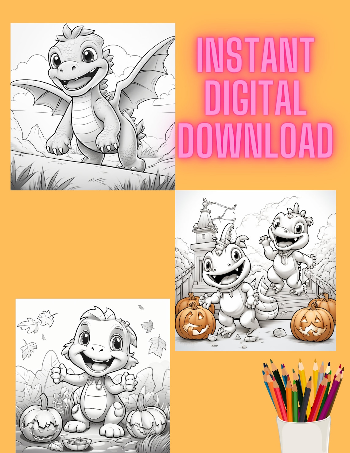 15 Cute Halloween Dinosaur Coloring Pagebook - Etsy