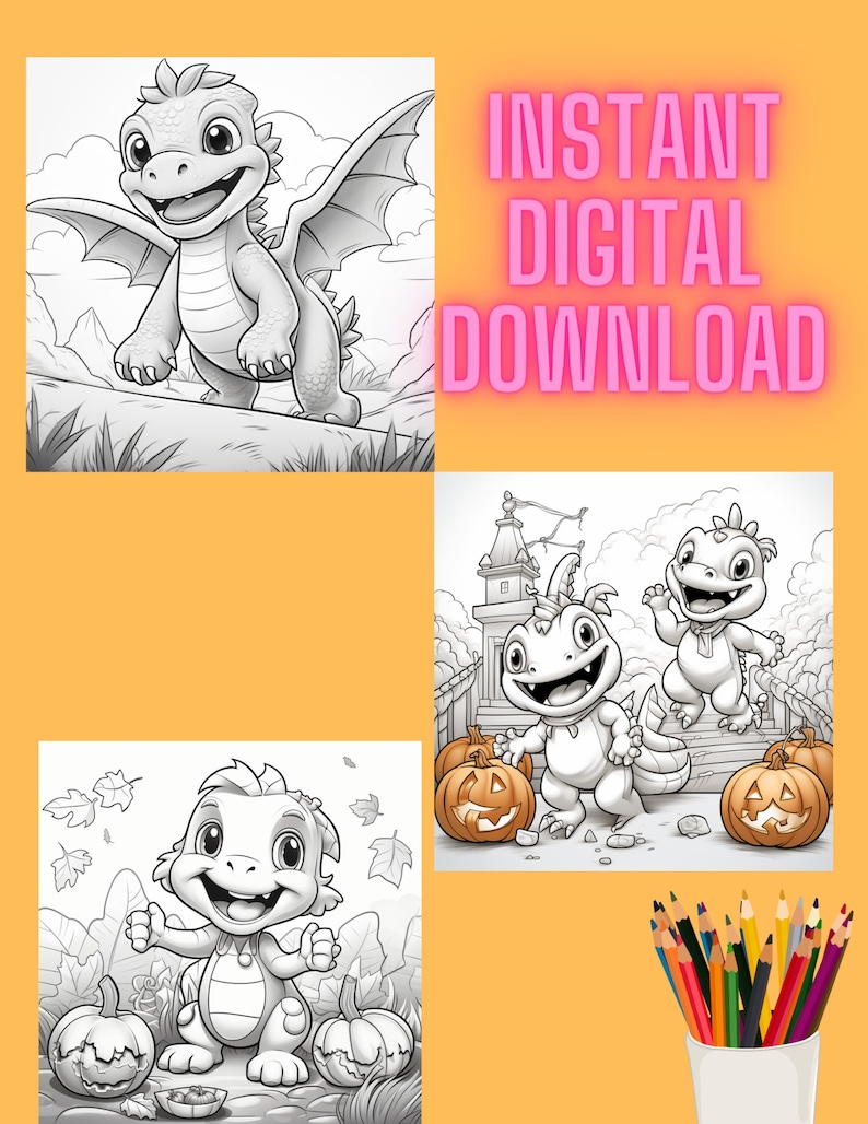 15 Cute Halloween Dinosaur Coloring Pagebook - Etsy