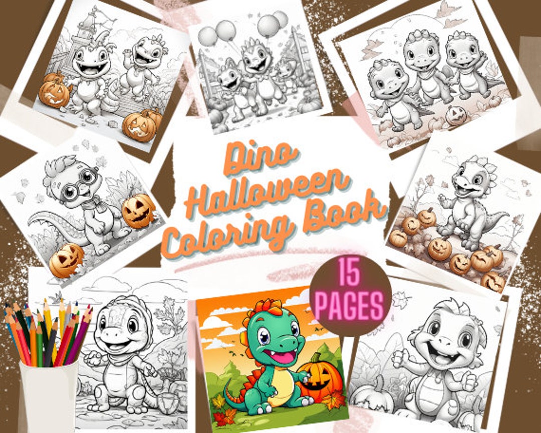 15 Cute Halloween Dinosaur Coloring Pagebook - Etsy