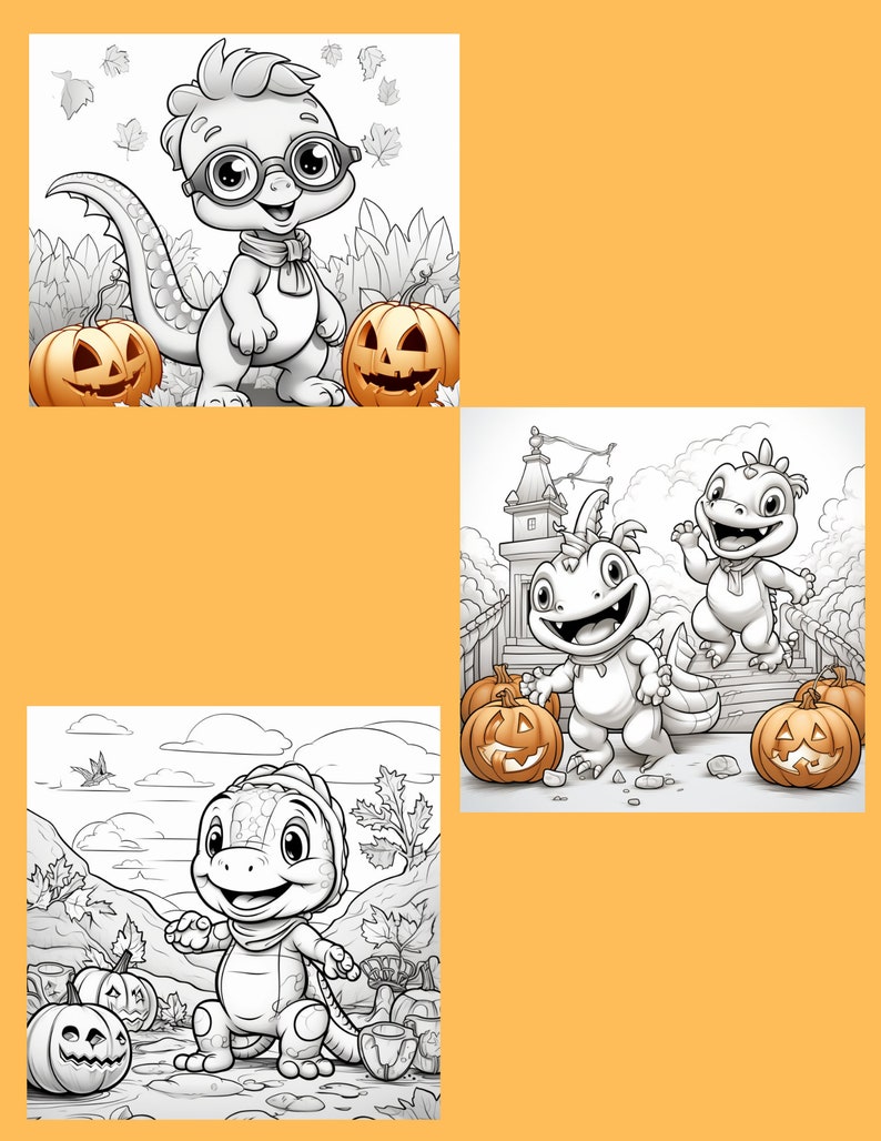 15 Cute Halloween Dinosaur Coloring Pagebook - Etsy