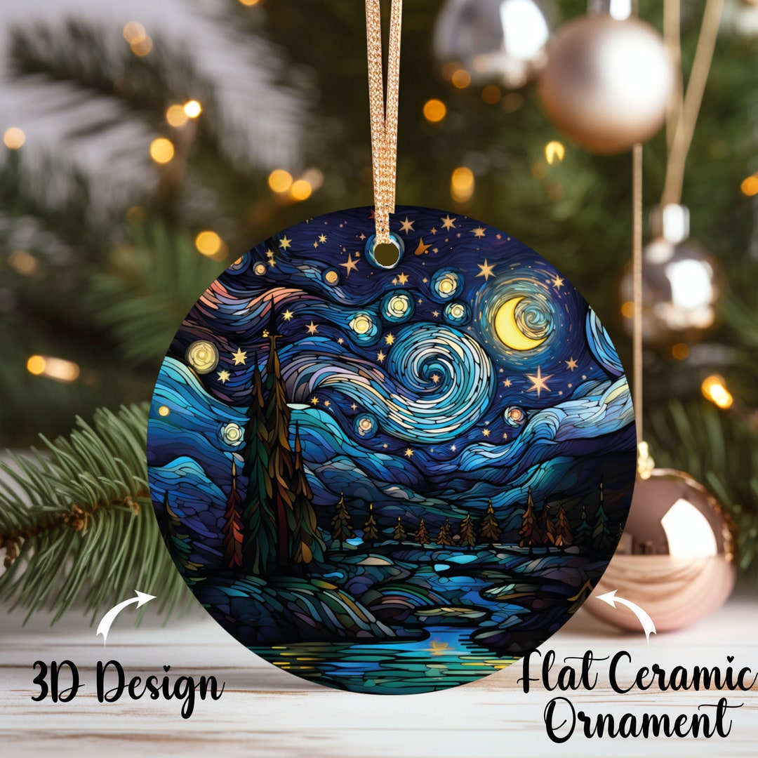Starry Night Ornament, Faux Stained Glass, Christmas Tree Ornament ...