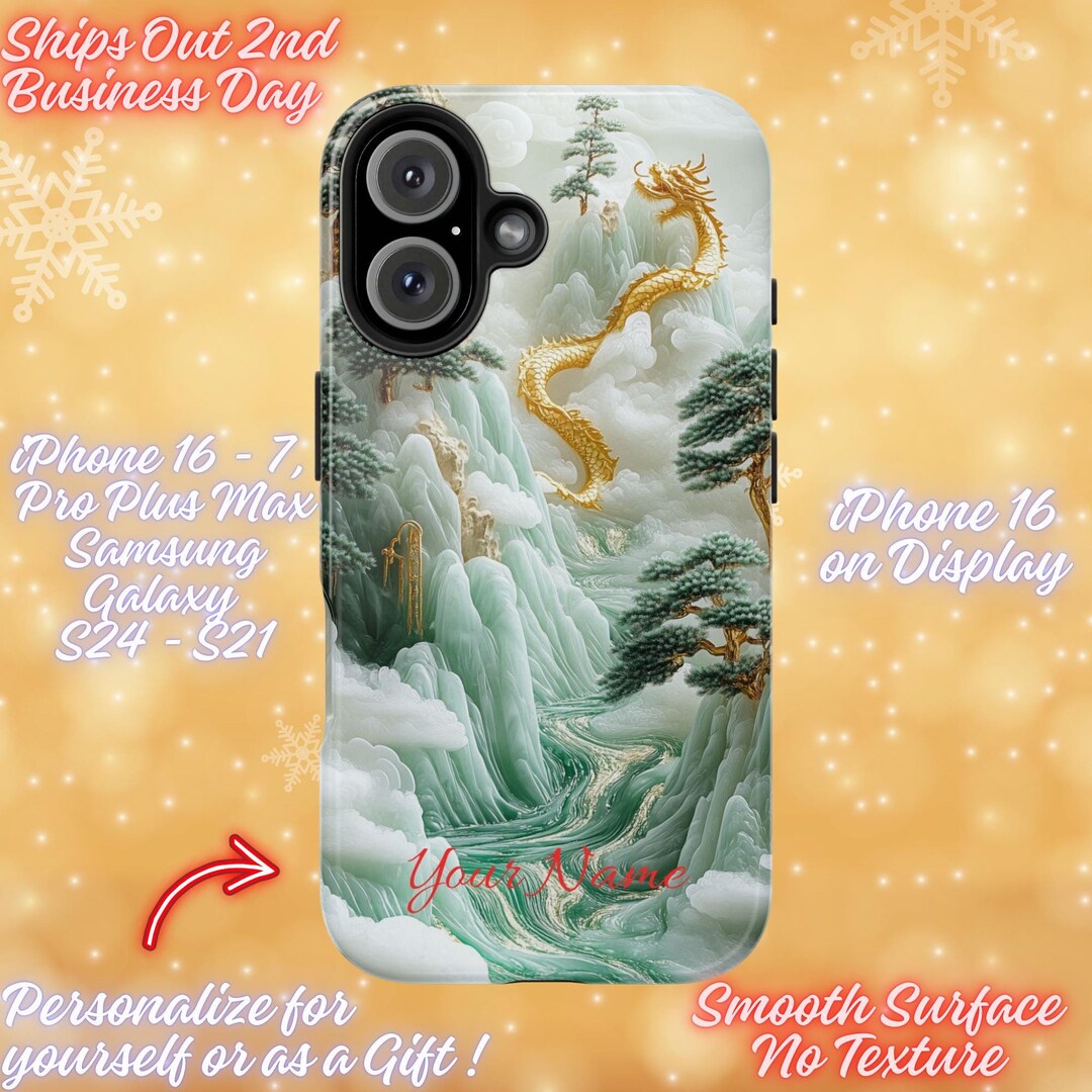 Dragon Jade Tough Phone Case, Chinese Landscape Gold-inlaid Design ...