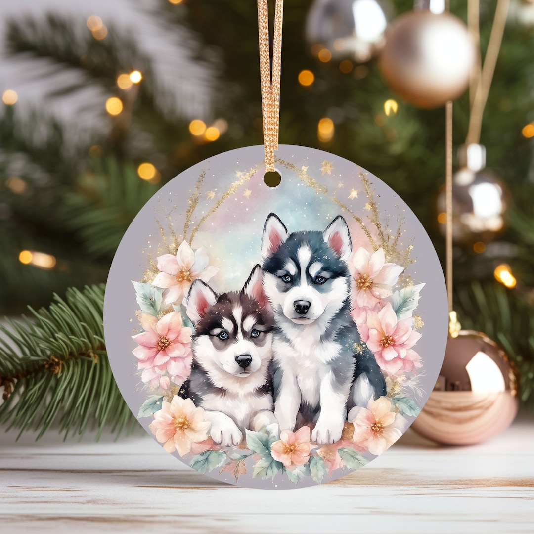 Enchanting Pastel Siberian Husky Christmas Ornament - Holiday Decor for ...