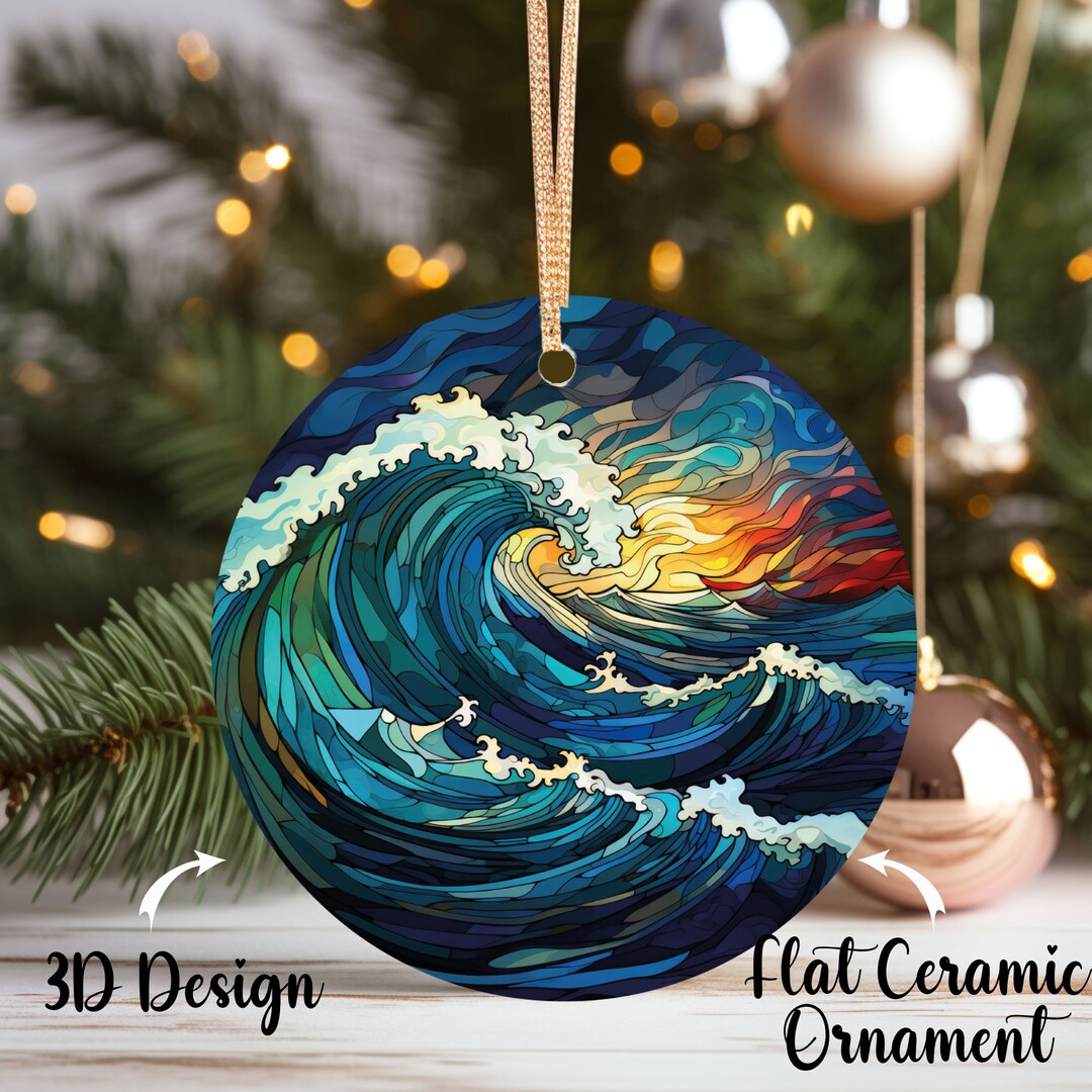 Enchanting Ocean Waves Ceramic Christmas Ornament - Coastal Holiday ...