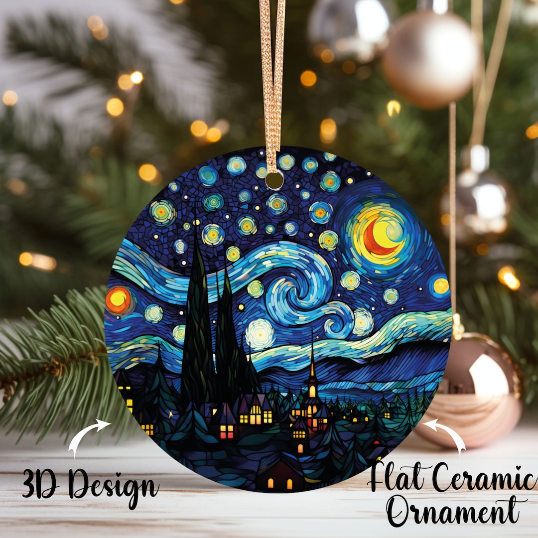 Enchanting Faux Stained Glass Starry Night Ceramic Christmas Ornaments ...
