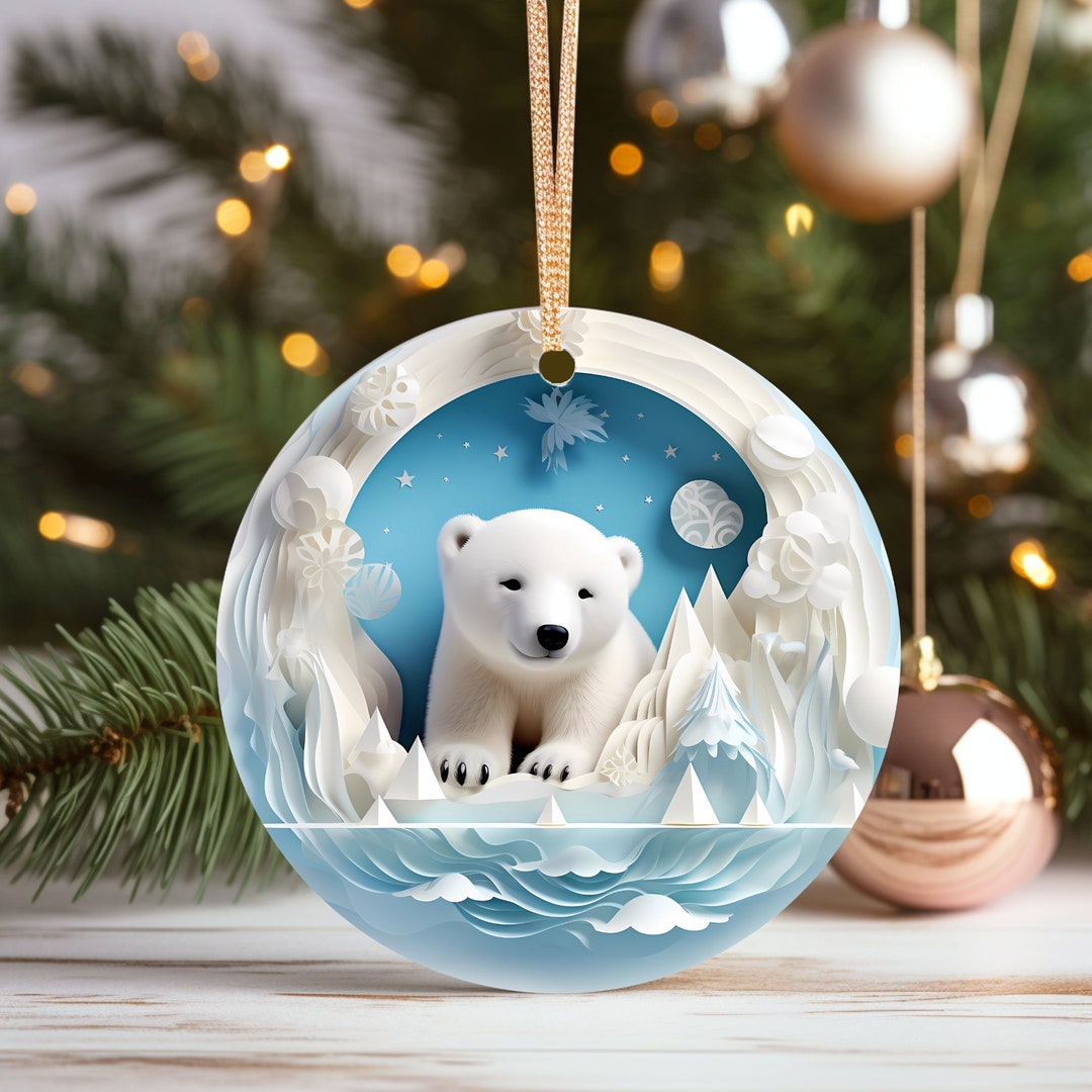 Enchanting Ceramic Christmas Ornament Featuring Majestic Polar Bears ...