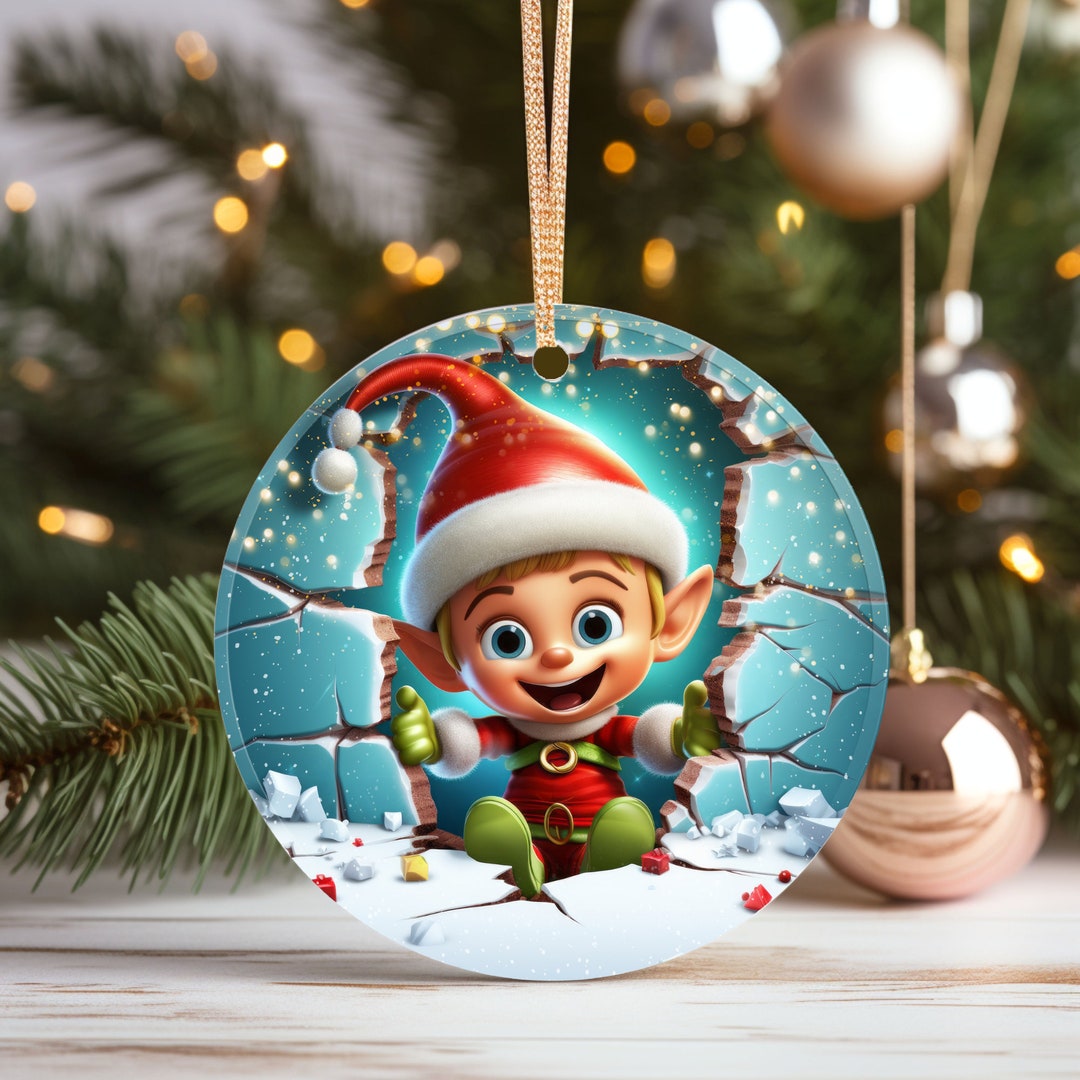 Whimsical Christmas Elf Ceramic Ornament Holiday Decoration Joyful ...