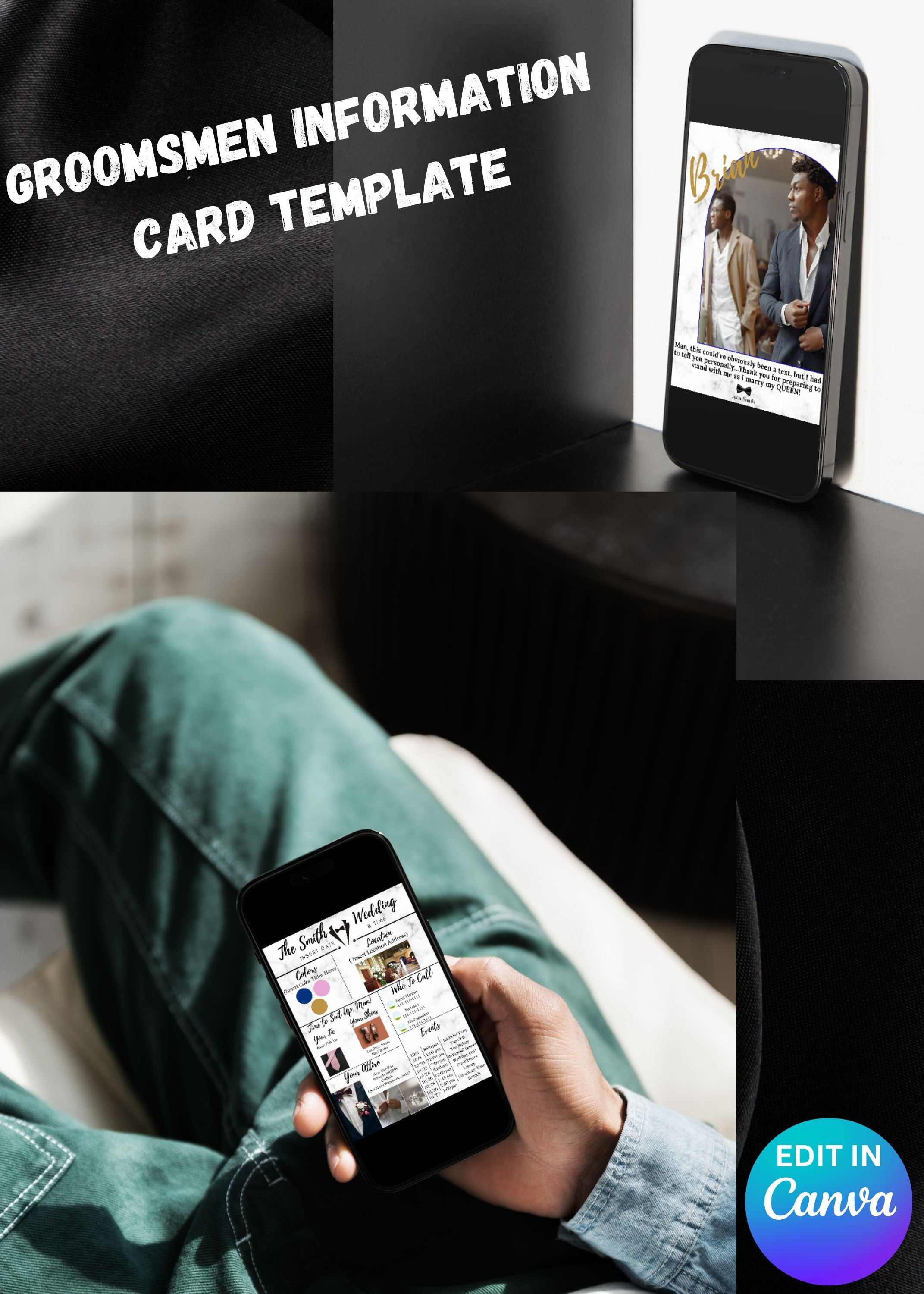 Editable Groomsmen Info Card Template Bridal Party Info Card - Etsy
