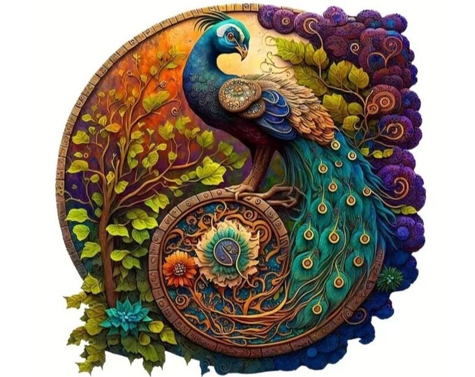 Peacock Tree Wooden Jigsaw Puzzle, Uniquely-shaped Pieces ...